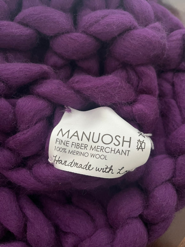 PLUM Super Chunky Hand Knit Merino Wool Throw 35''x70'' (89cm x 177 cm ...